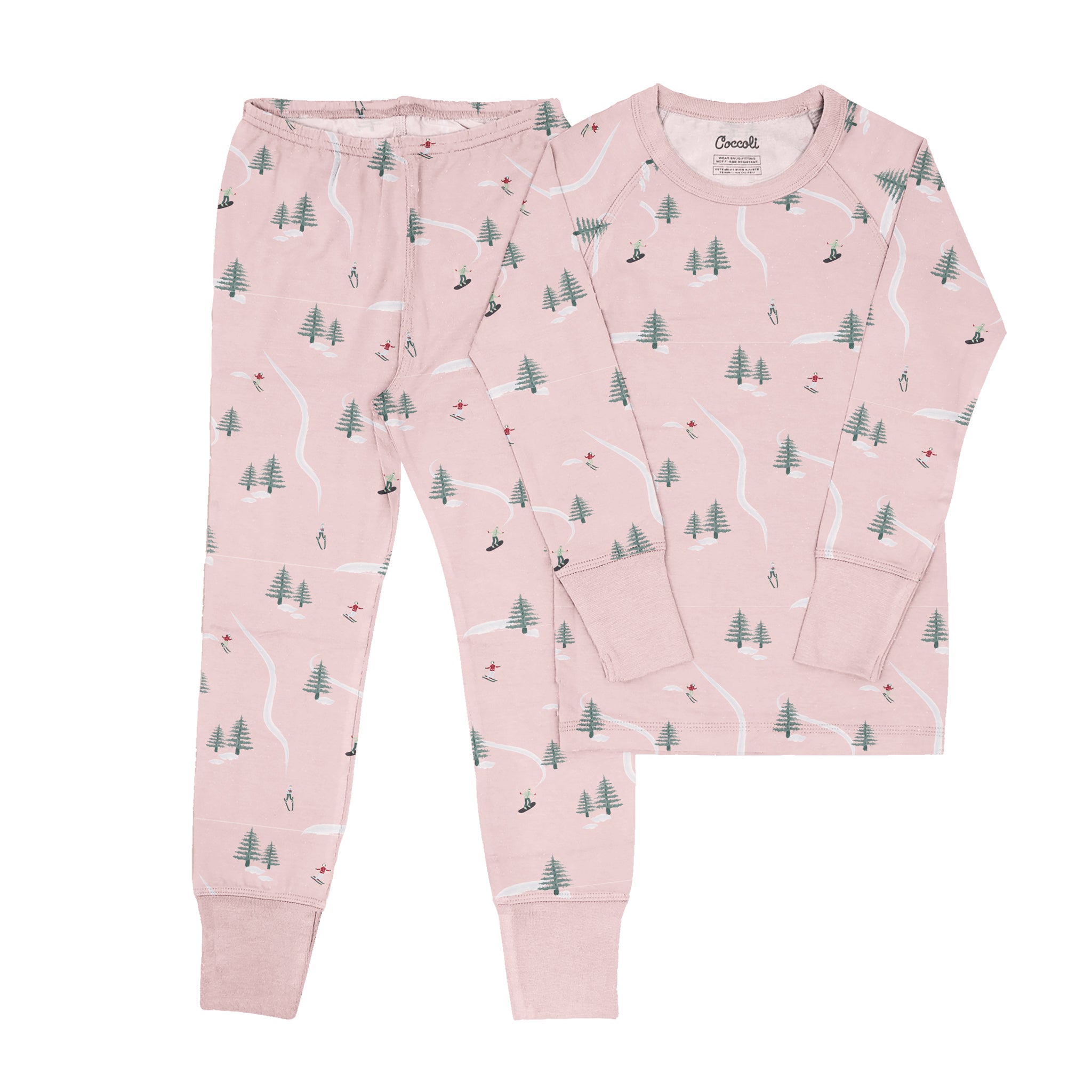 L/S Modal Pajama, Ski on Pink – Little Bird Denver